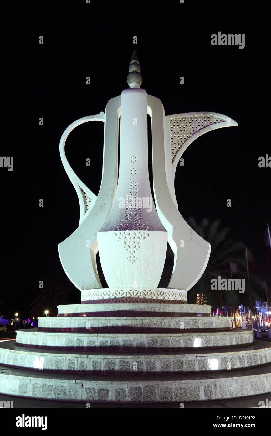 Arabian Coffee Pot in a roundabout in Doha. Qatar, Middle East Stock ...