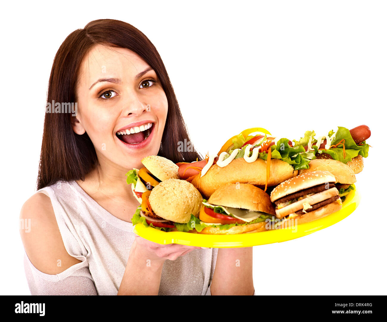 woman holding group hamburger Stock Photo - Alamy