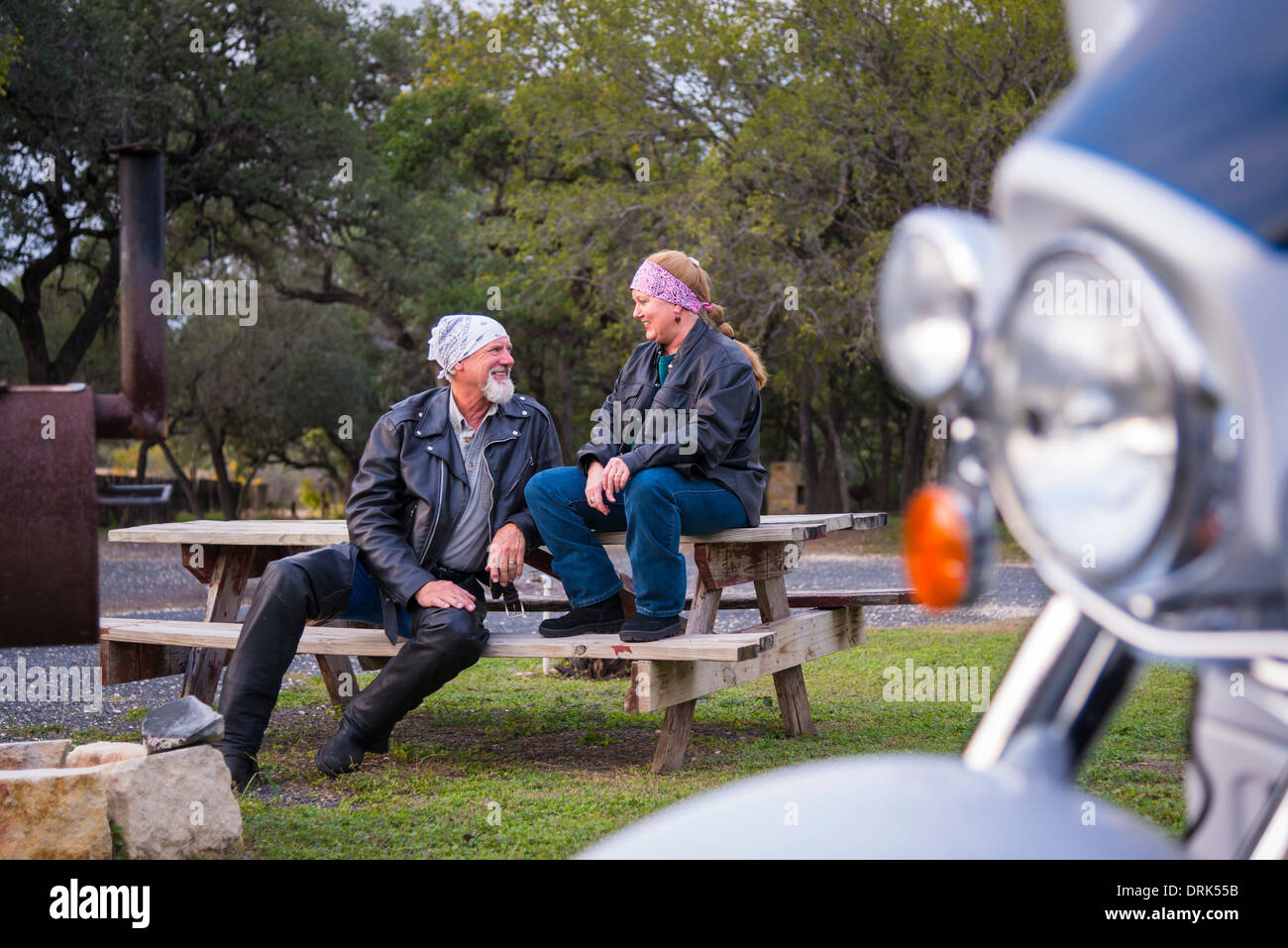 Two bikers taking a break hi-res stock photography and images - Alamy