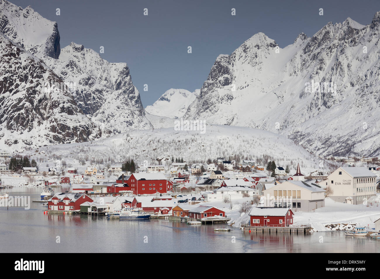 The fishing village on the Lofoten Islands in winter. Moskenes, Norway ...