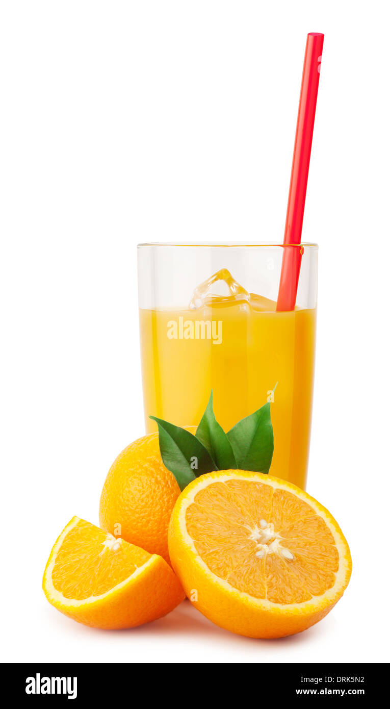 Orange juice with ice and oranges isolated on white background Stock ...