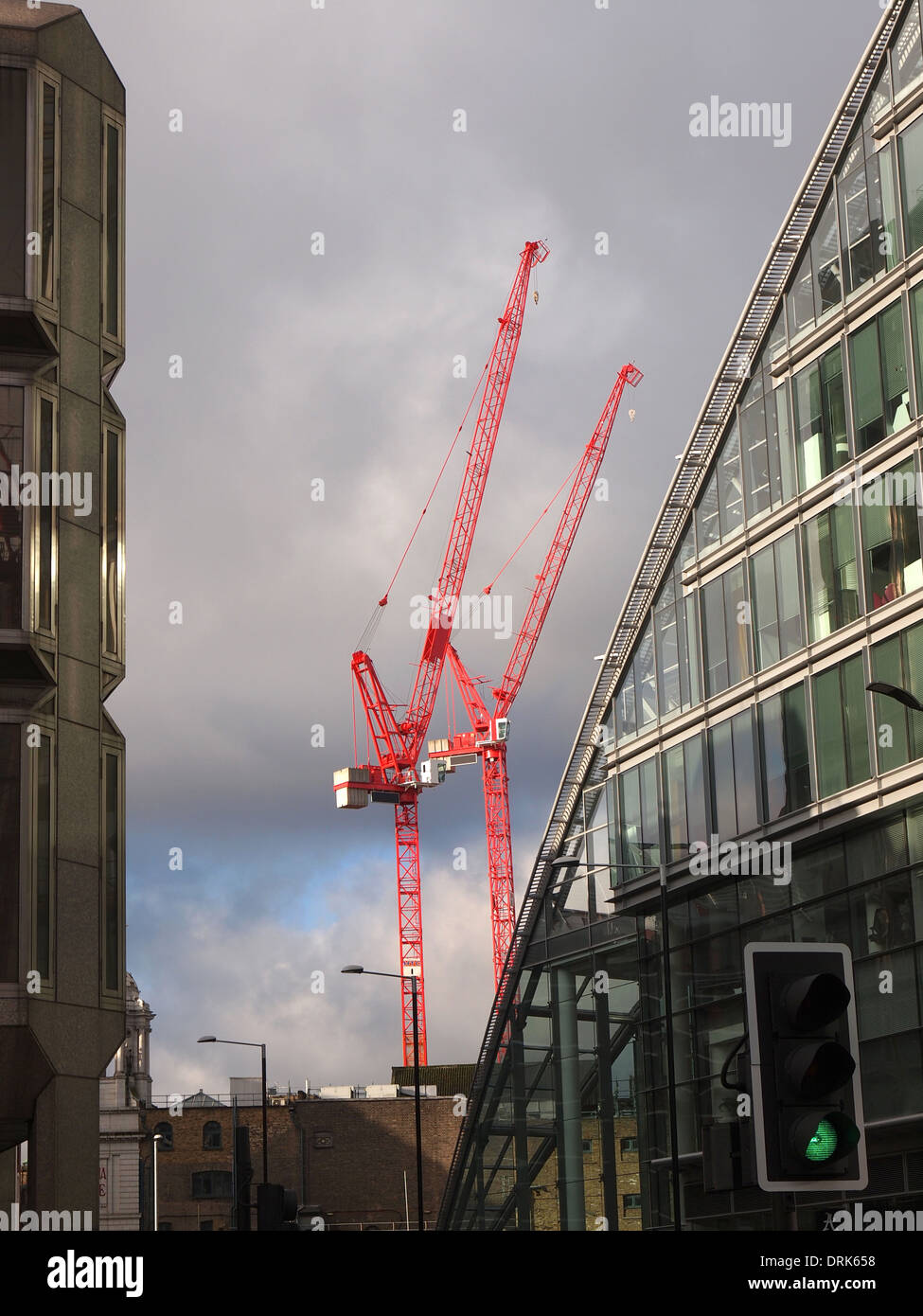 Red cranes at construction site of thr new Victoria,London Stock Photo ...