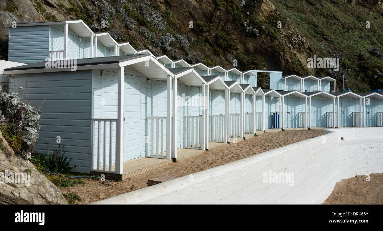 Beach huts at Lusty Glaze Beach, Newquay, Cornwall, UK Stock Photo - Alamy