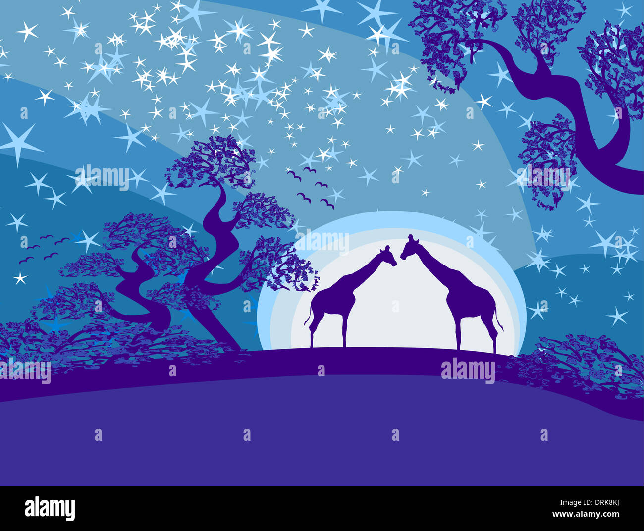 landscape with giraffes, African sunset Stock Photo - Alamy