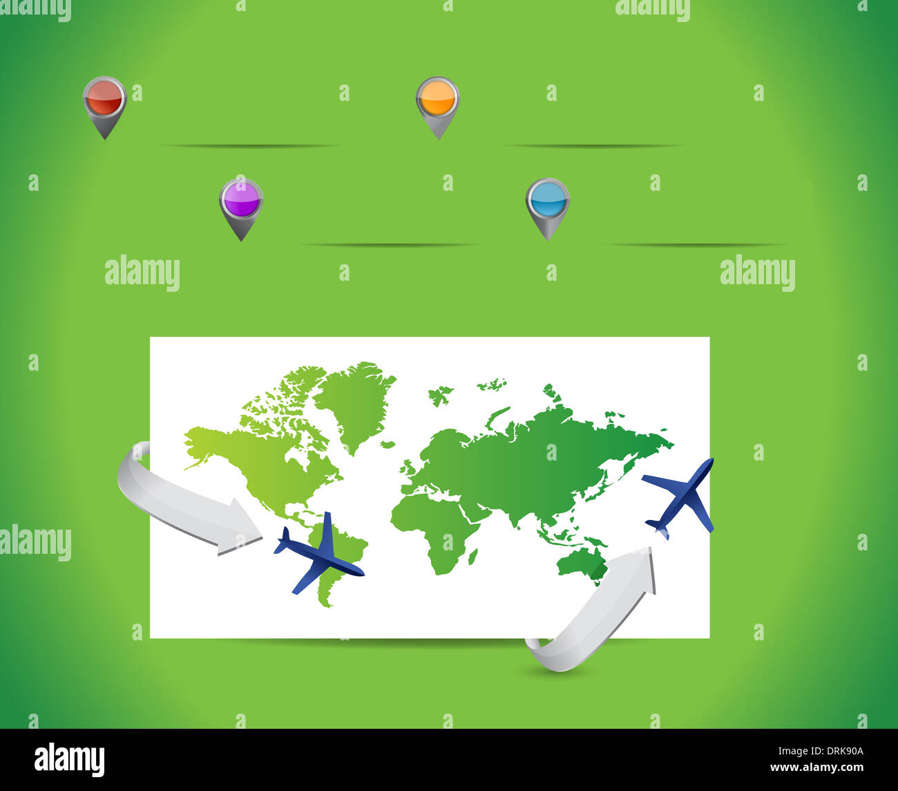 travel map and pointers. illustration design over a green background ...