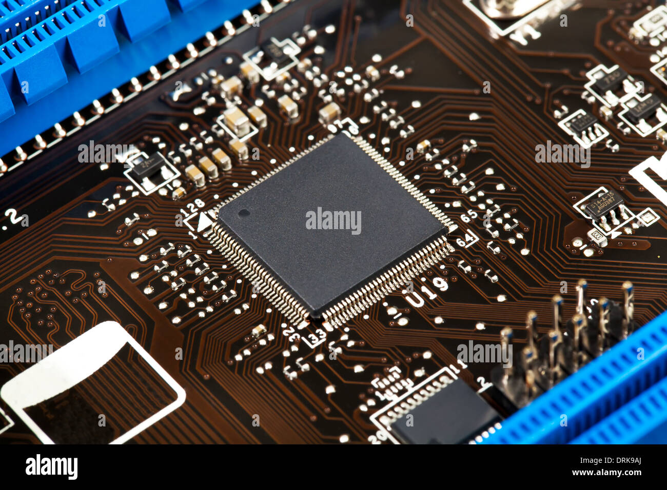 Laptop microchip on motherboard closeup Stock Photo - Alamy