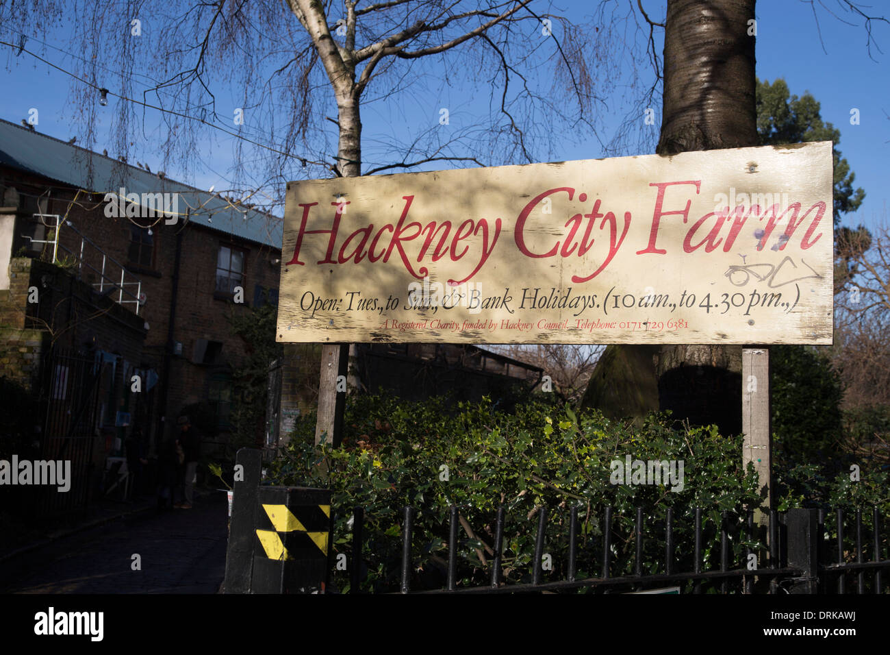 Hackney City Farm exterior and sign against blue sky Stock Photo - Alamy