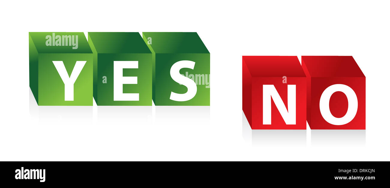 Yes No - 3d red green cubes with text illustration design Stock Photo ...