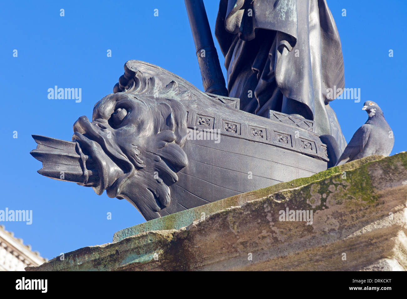 London, The Strand A mythical sea creature accompanying the statue of ...