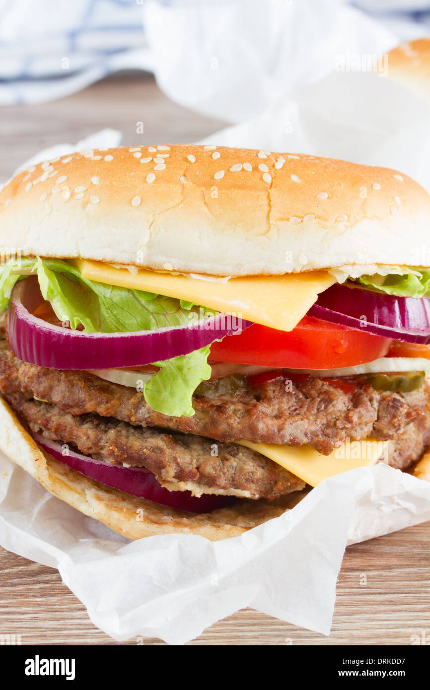 Big burger close up Stock Photo - Alamy