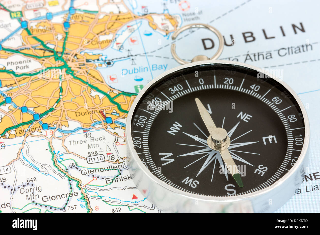 Compass on the map of Republic of Ireland Stock Photo - Alamy
