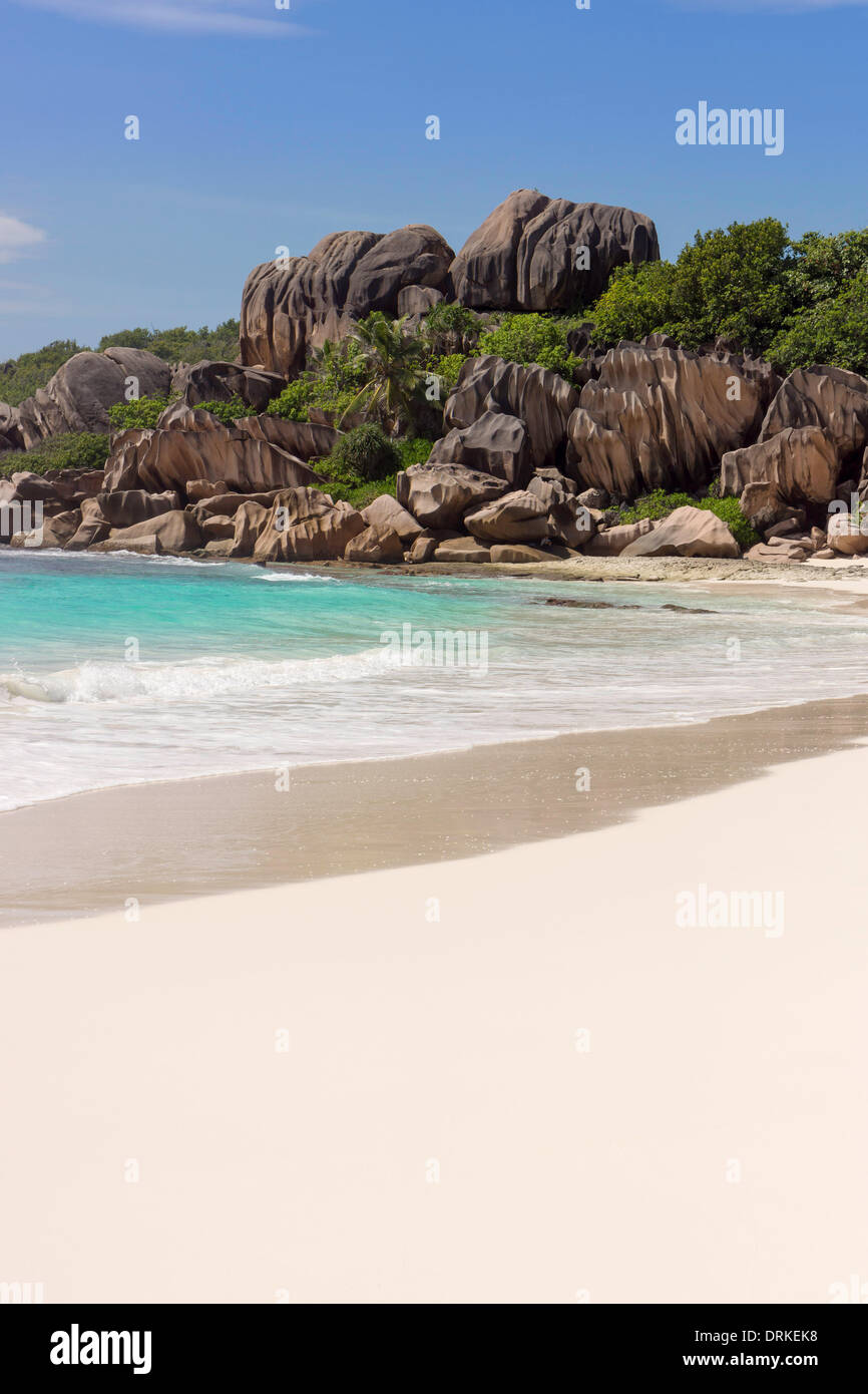 Fantastic sandy beach typical of the Seychelles rock formations, Grand ...