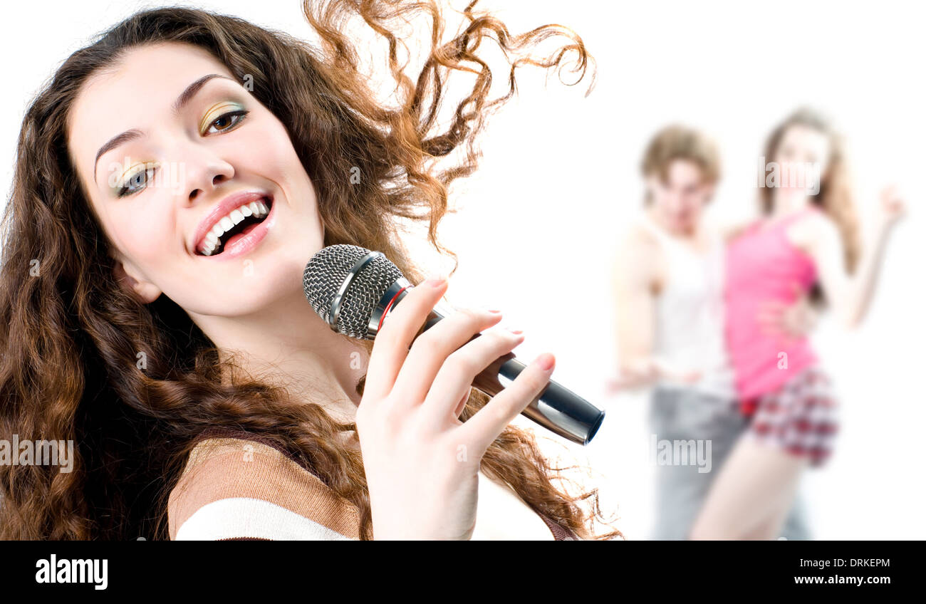 pretty girl singing at the revelry party Stock Photo - Alamy