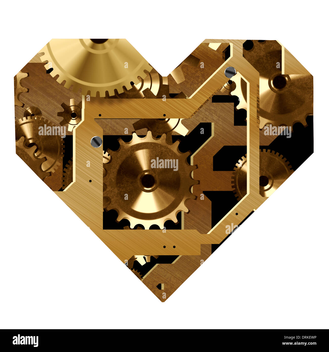 Heart shape with clockwork mechanism in gold on a white background ...