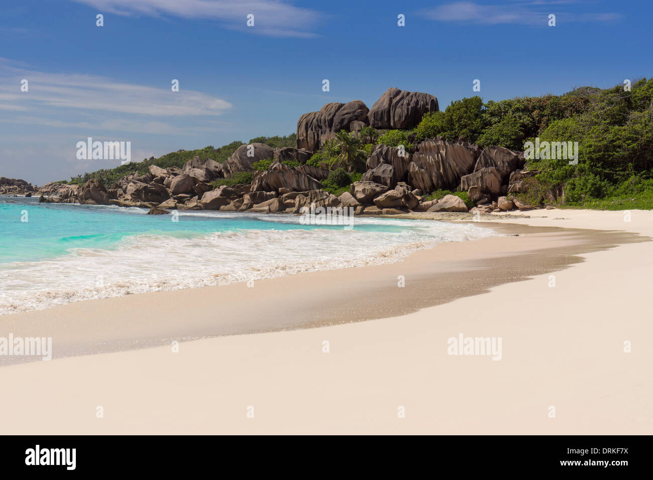 Fantastic sandy beach typical of the Seychelles rock formations, Grand ...