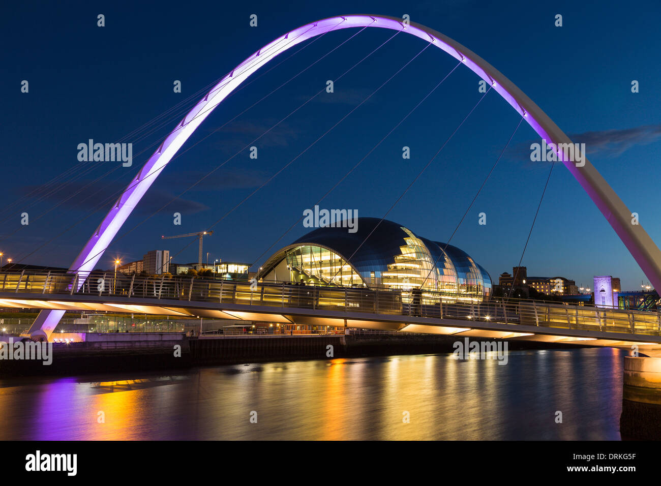 Gateshead Millennium Bridge and The Sage at dusk, Newcastle on Tyne ...