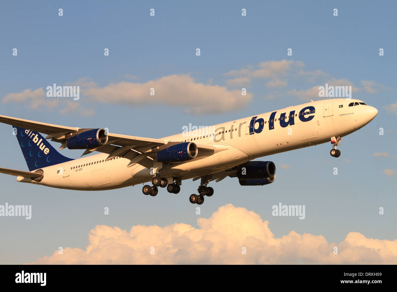 Airblue Airbus A340 to land Stock Photo - Alamy