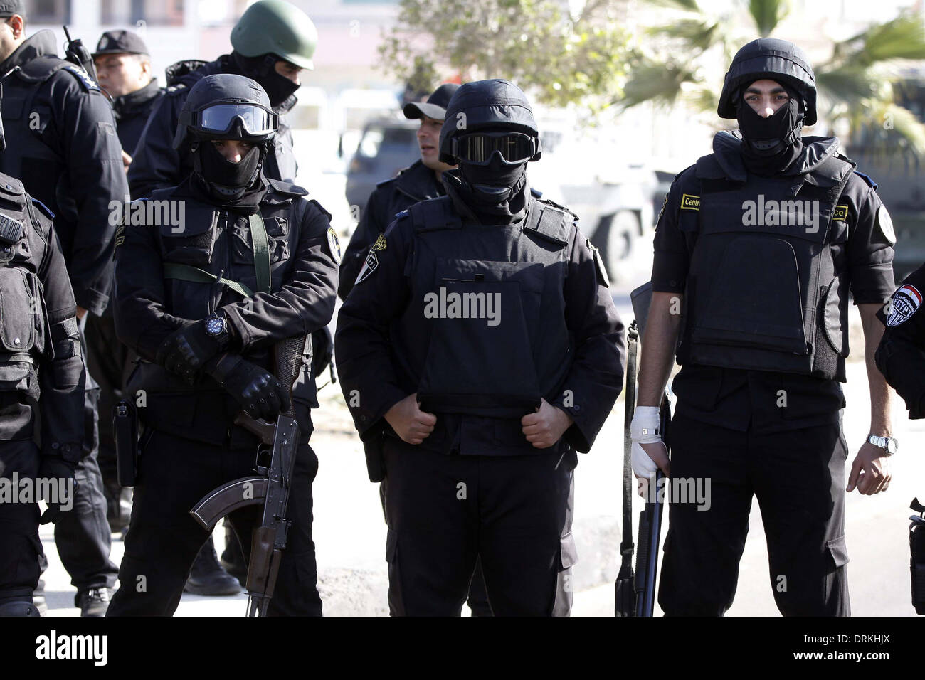 Cairo, Cairo, Egypt. 28th Jan, 2014. Police and security forces stand ...