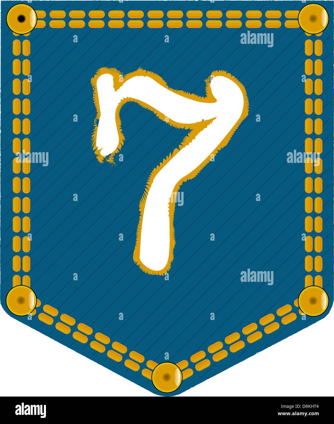 The number 7 embroidered onto a denim pocket isolated over a white ...