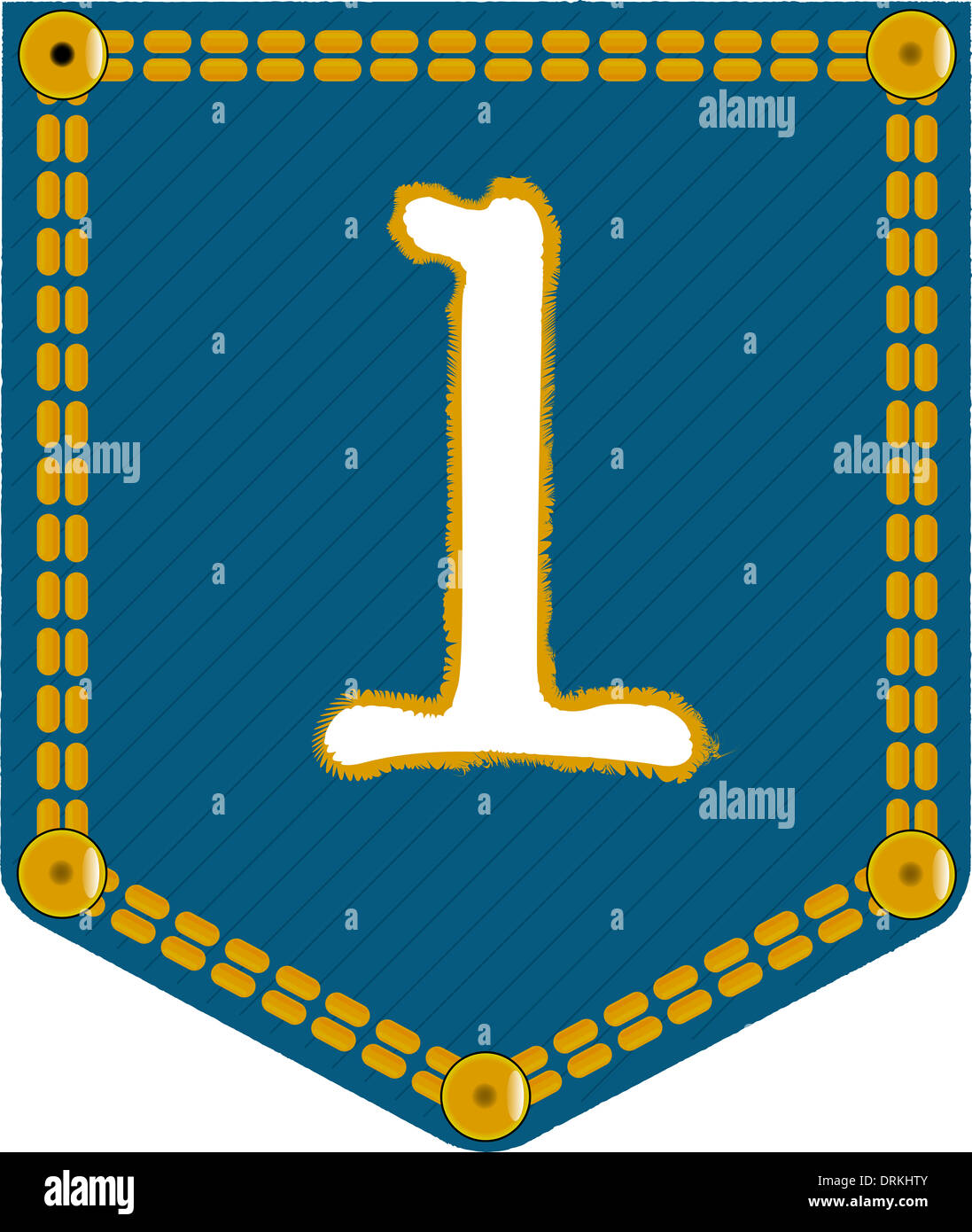The number 1 embroidered onto a denim pocket isolated over a white ...