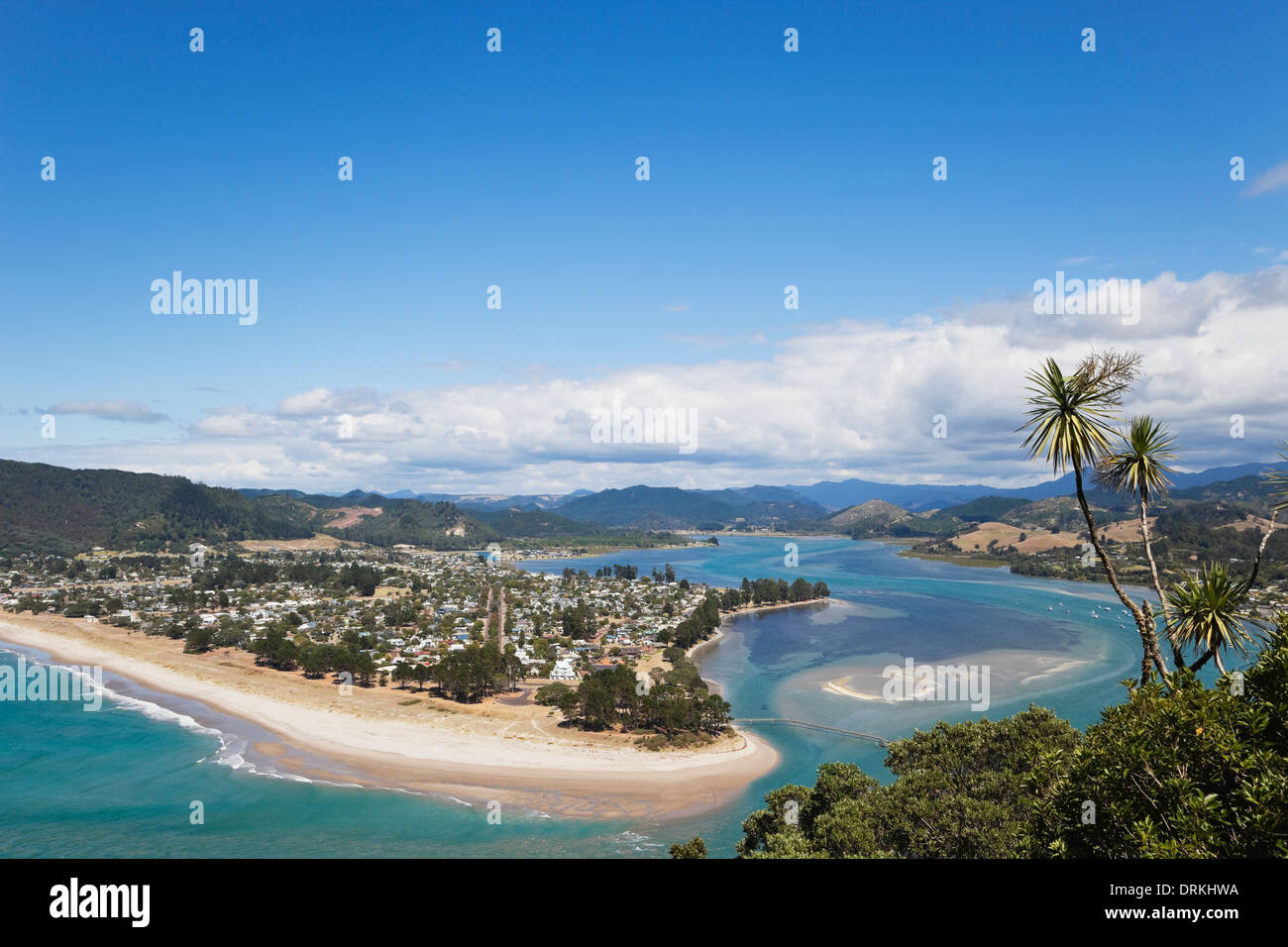 New Zealand, Coromandel Peninsula, View of Pauanui village and beach ...