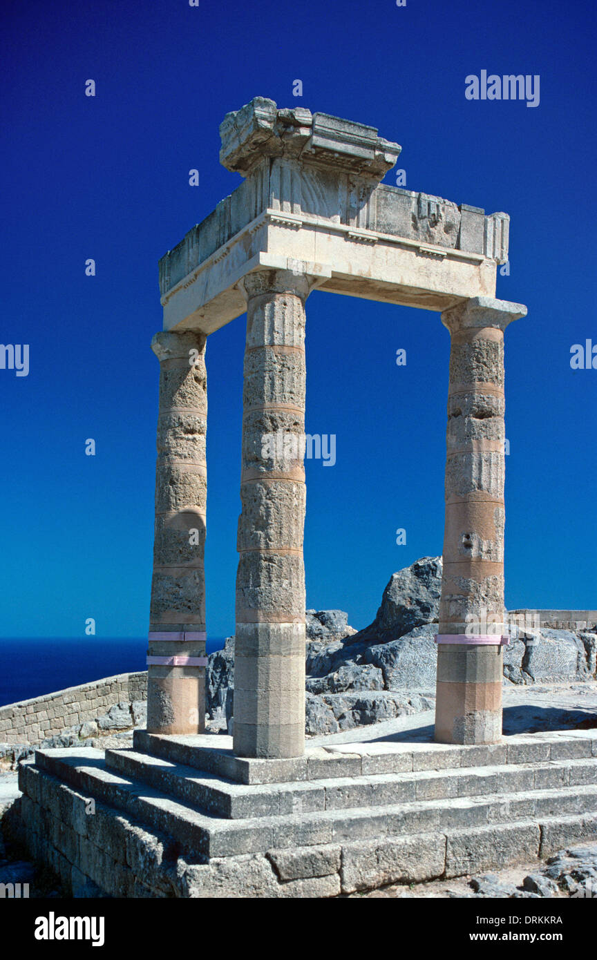 Classical Greek Athena Temple (200 BC) Lindos Rhodes Greece Stock Photo ...