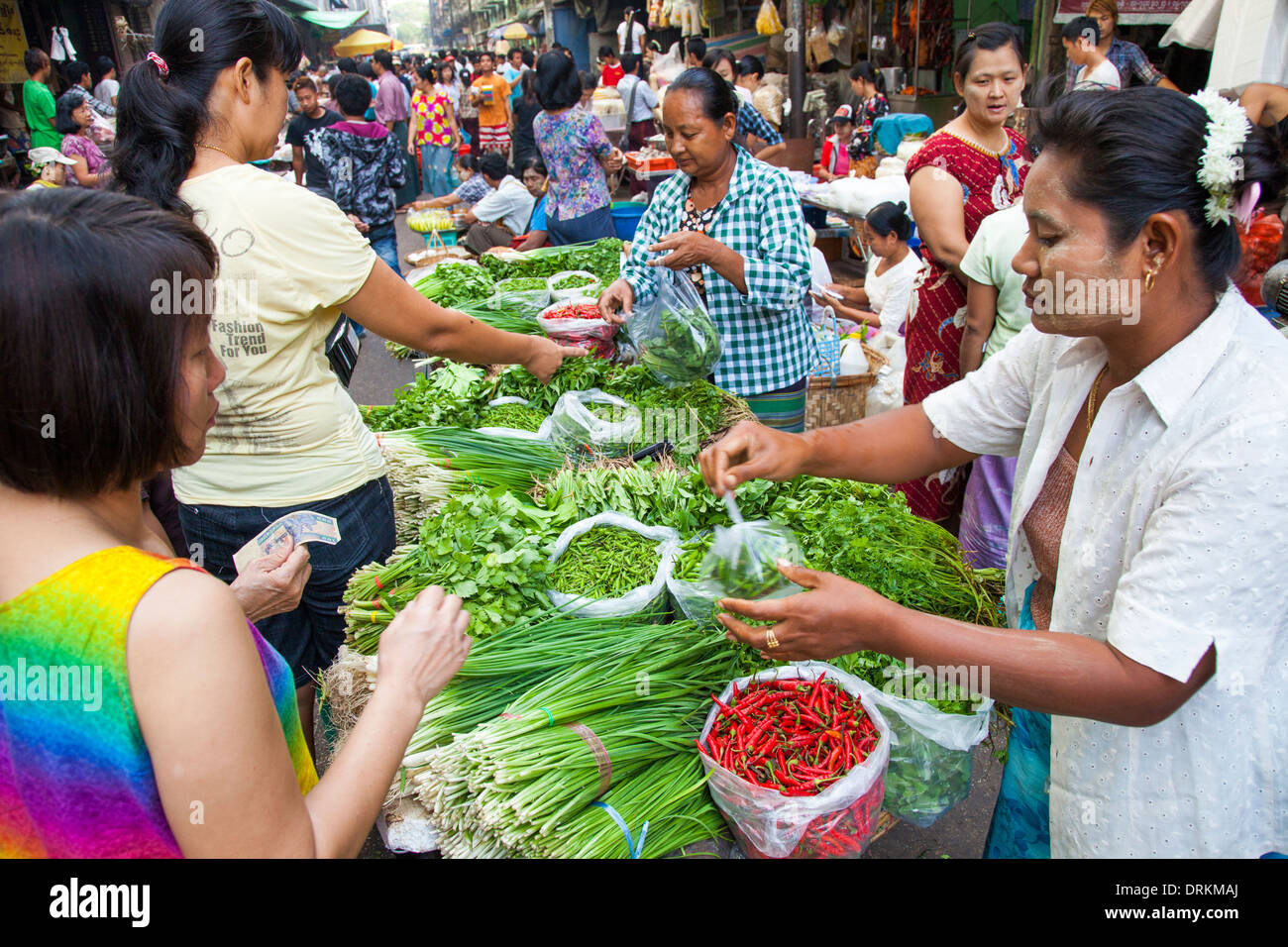 Vegetable market in Yangon, Myanmar Stock Photo - Alamy