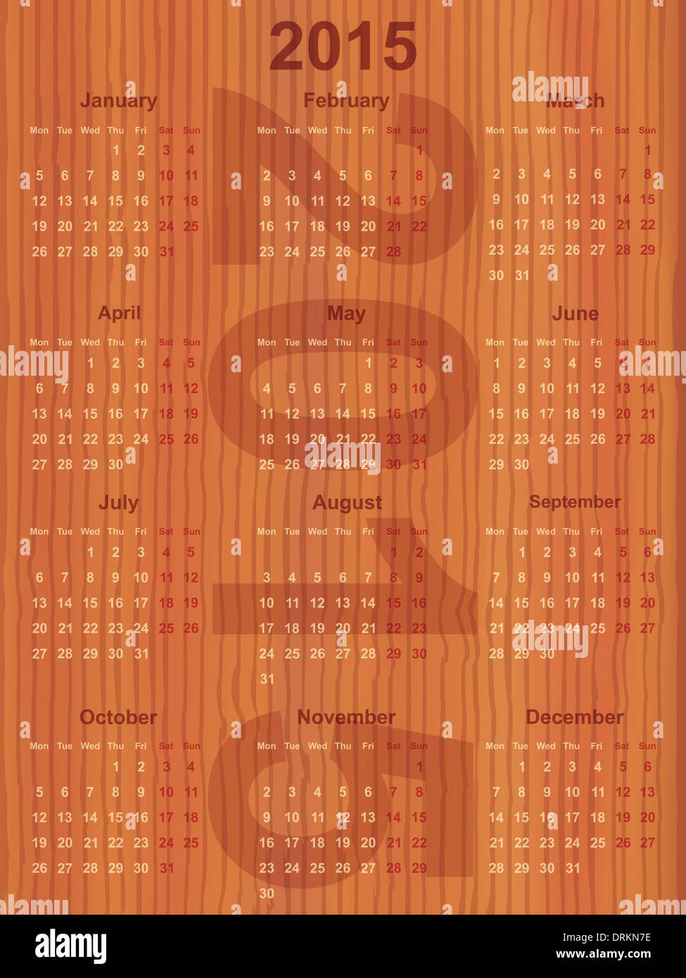 european calendar for the year 2015 on wood Stock Photo - Alamy