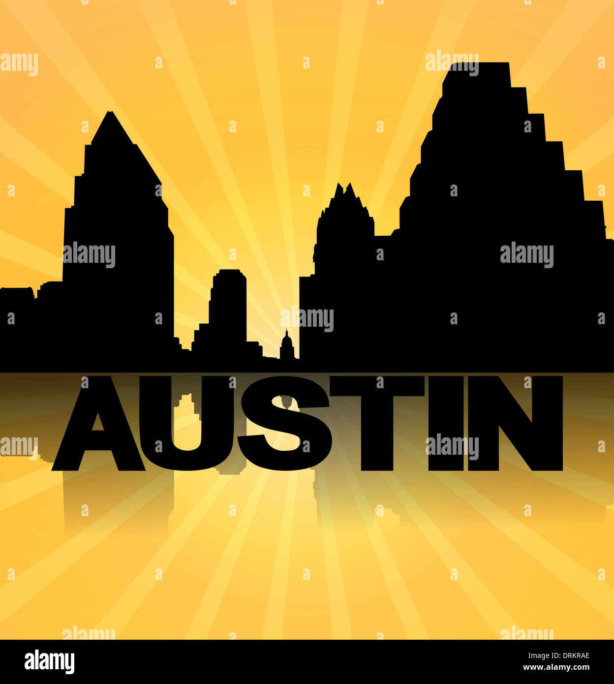 Austin skyline reflected with sunburst illustration Stock Photo - Alamy