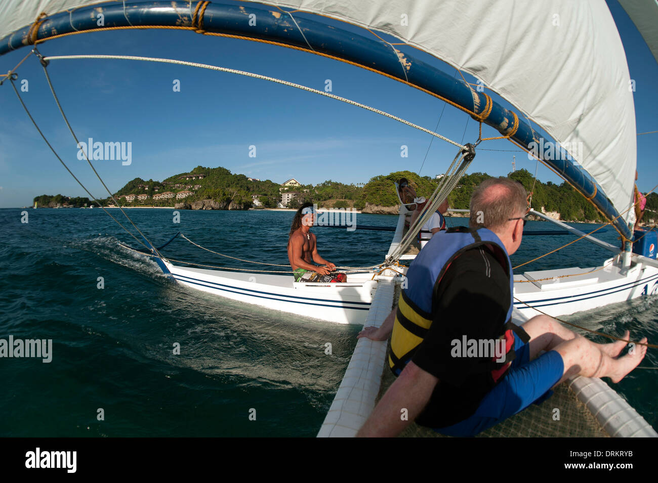 A sailing banca boat, Boracay Island, Philippines, South East Asia ...