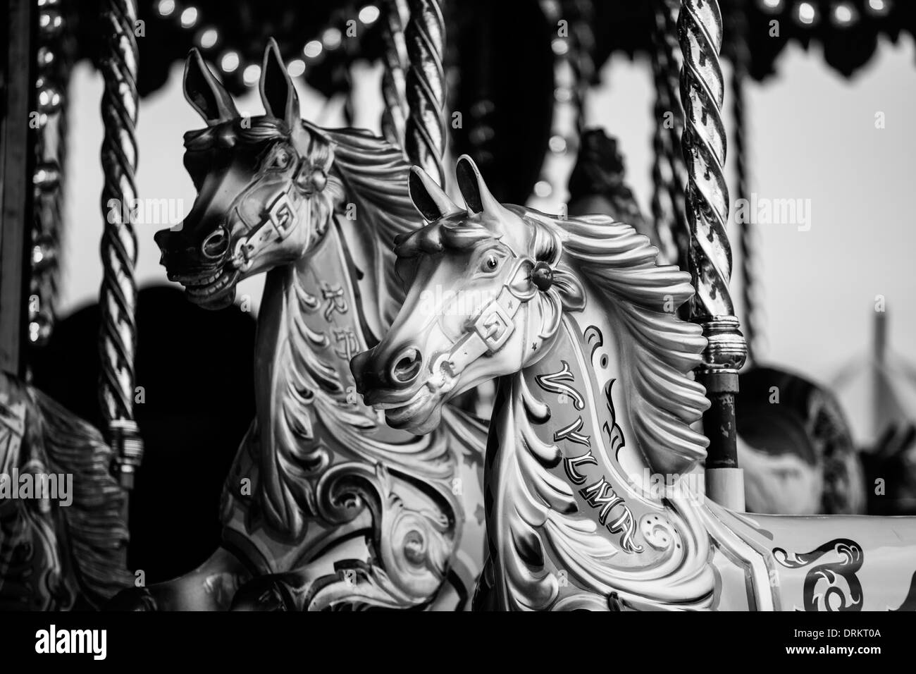 Vintage Gothic Carousel Horse Ride Photo Original Large Format Black ...