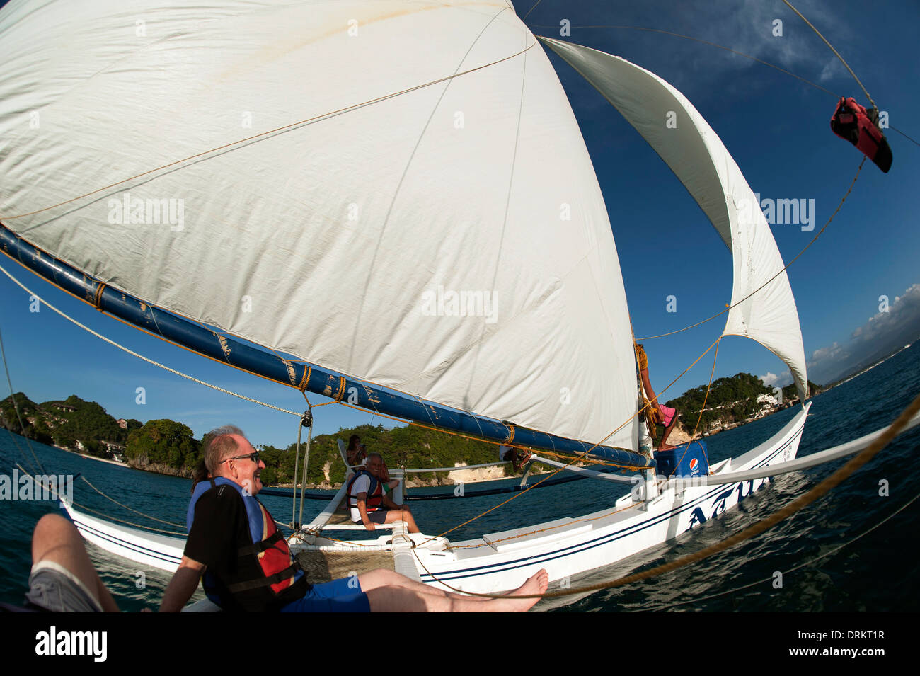 A sailing banca boat, Boracay Island, Philippines, South East Asia ...
