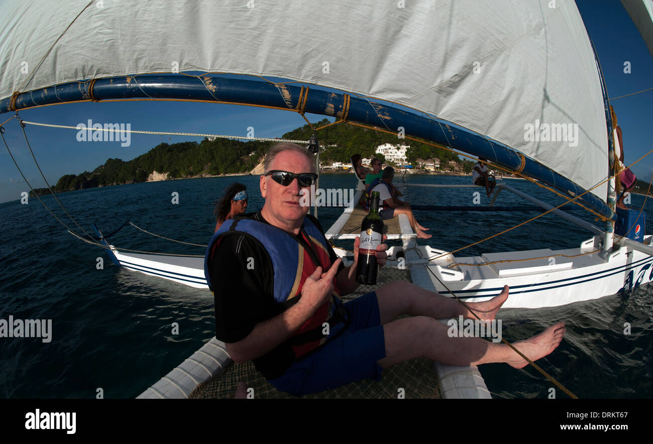 A sailing banca boat, Boracay Island, Philippines, South East Asia ...