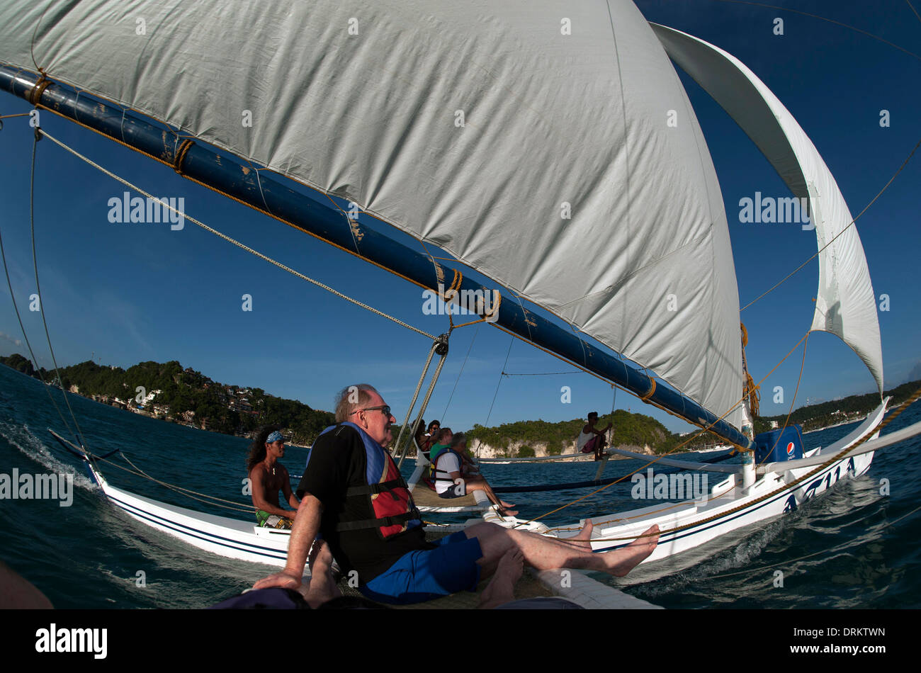 A sailing banca boat, Boracay Island, Philippines, South East Asia ...