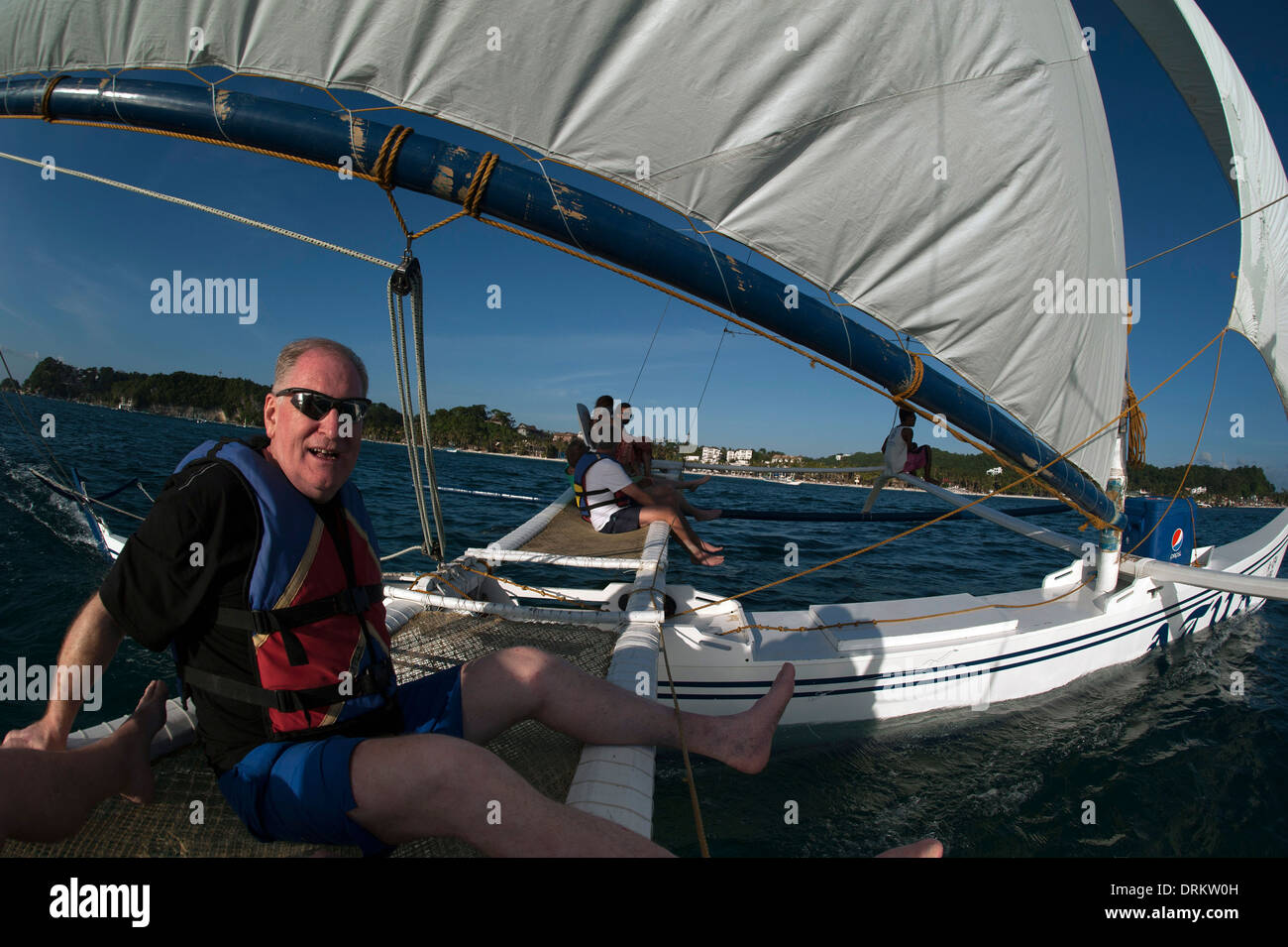 A sailing banca boat, Boracay Island, Philippines, South East Asia ...