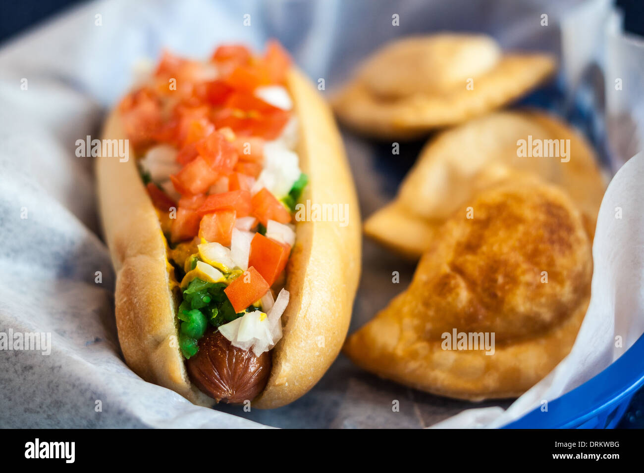 Hotdog with pierogis Stock Photo - Alamy