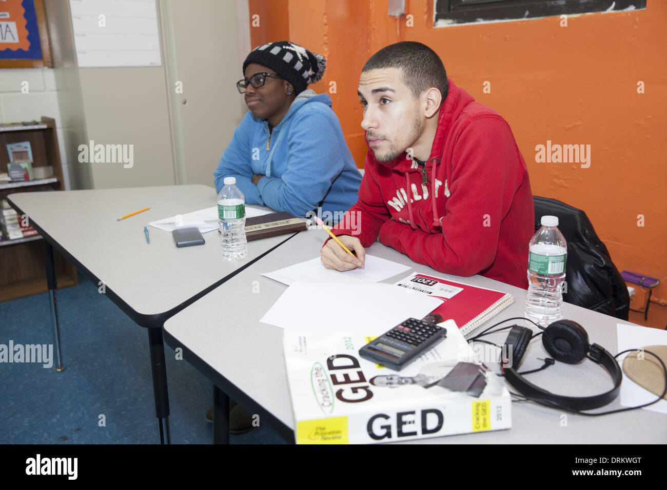 Young adults in a GED class at a community center in New York City ...