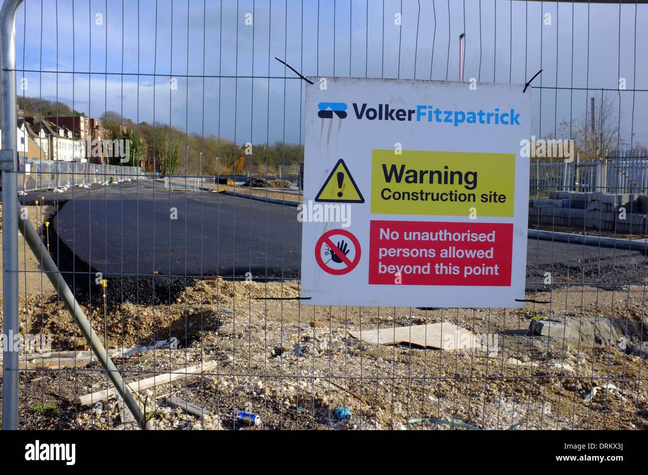Newly Laid Tarmac at Road Construction Site in Luton with warning sign ...