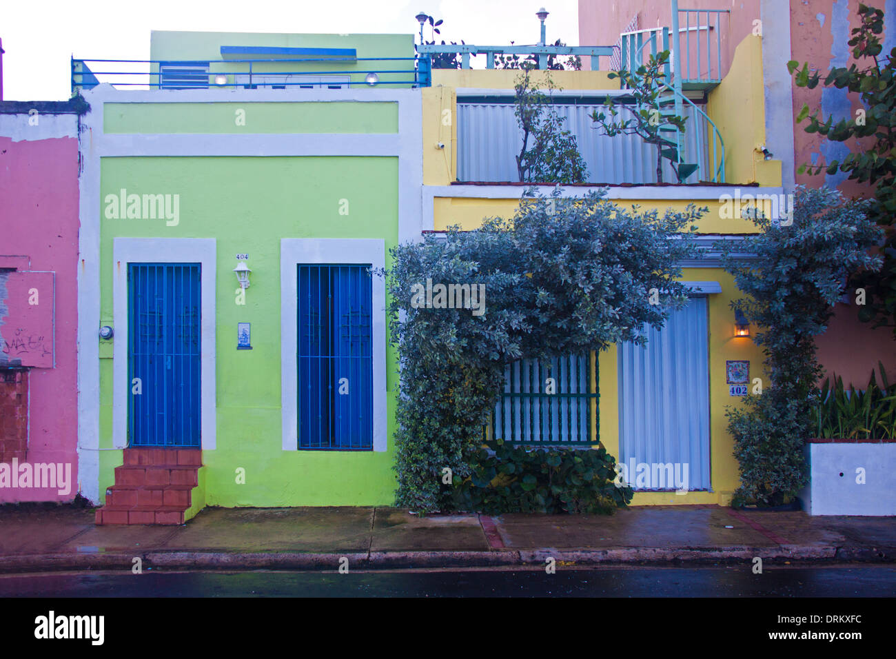 Colorful houses overlooking the ocean in Old San Juan, Puerto Rico ...
