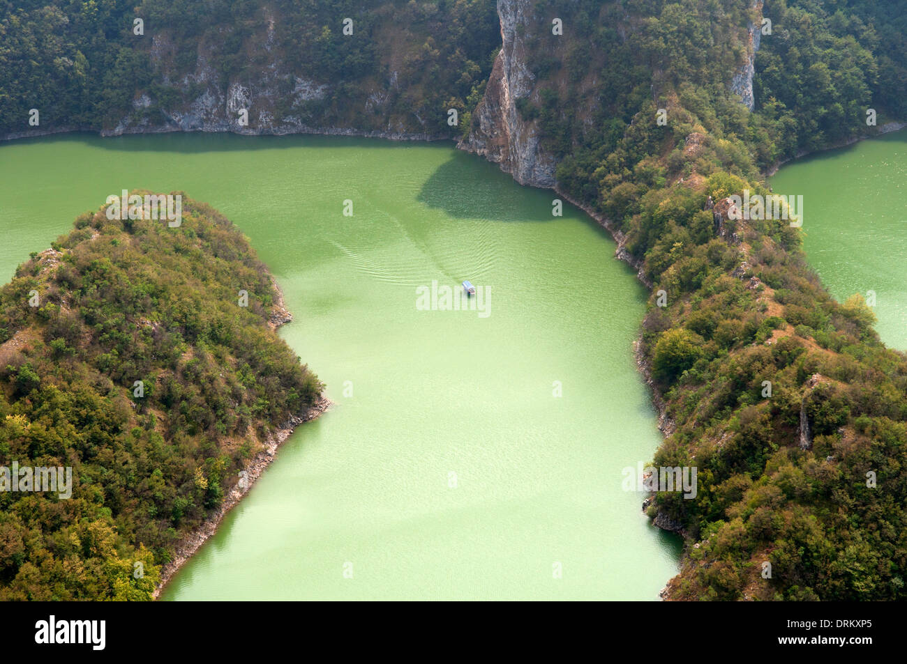 Boat in the meanders of Uvac River Canyon, Serbia Stock Photo - Alamy