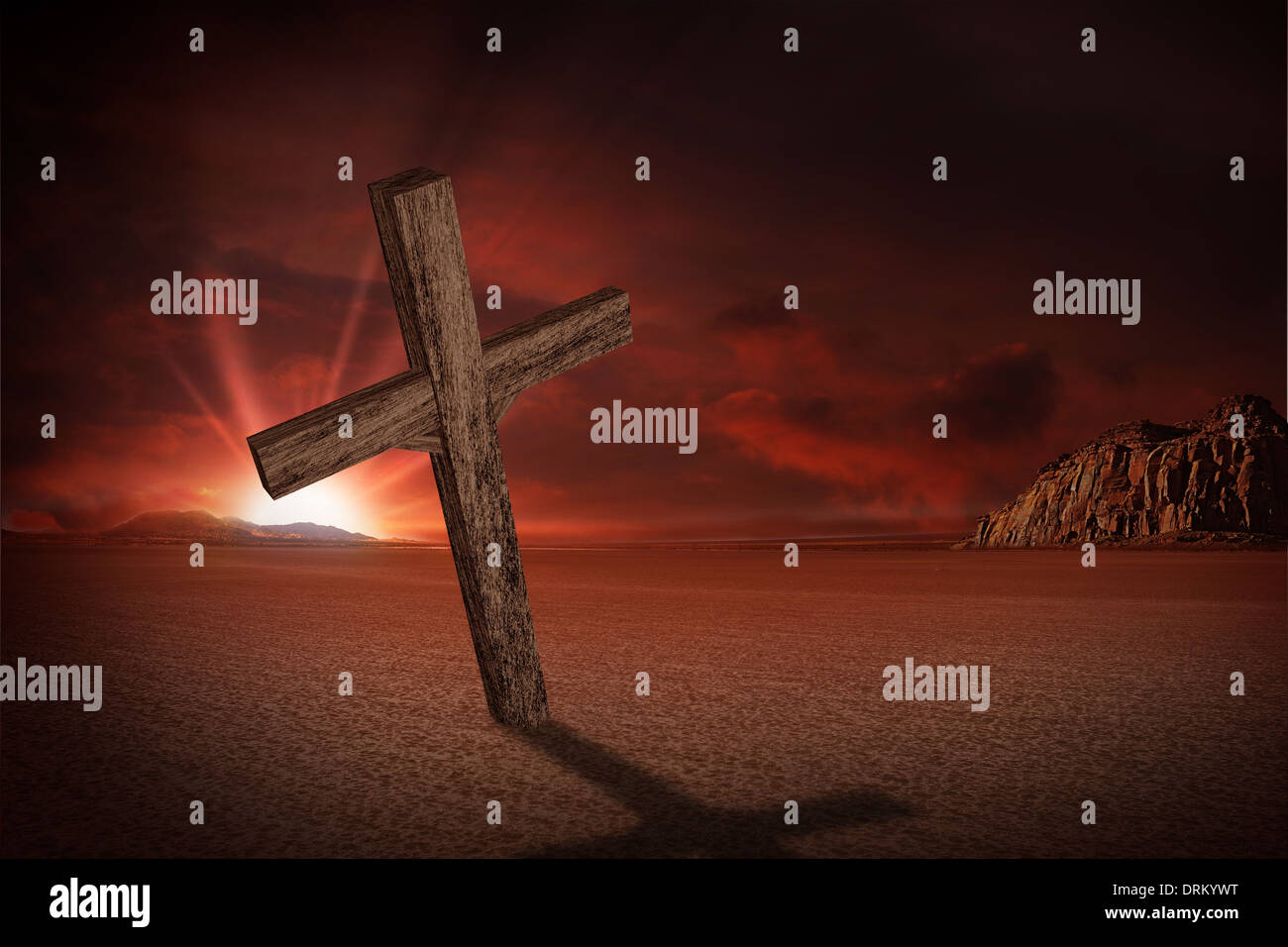 Abandoned Crucifix on Desert in Sunset. Christians Theme. Crucifix ...
