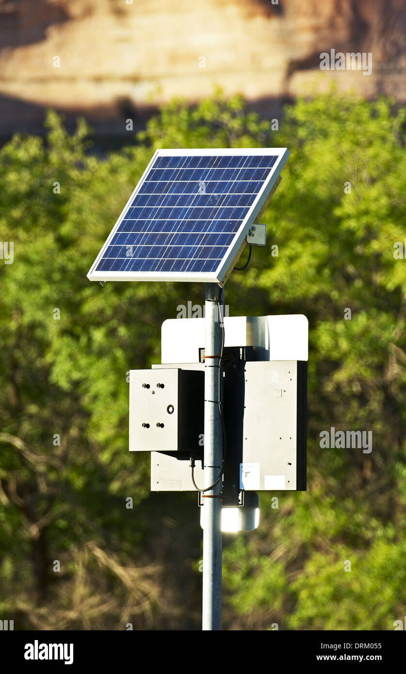 Solar Powered Street Sign Vertical Photo Stock Photo - Alamy