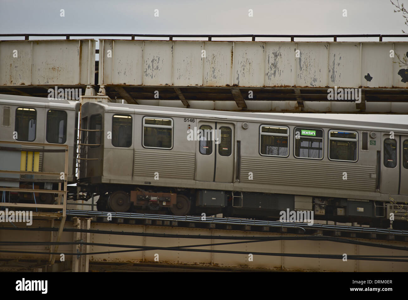 Chicago Metro Train Transportation. Train on Bridge Closeup. American ...