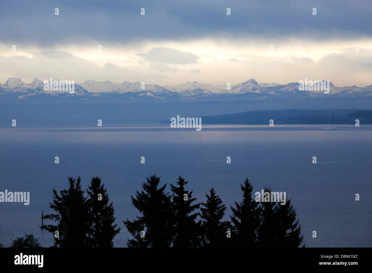 Germany, Lake Constance, Alps in the background, in the evening Stock ...