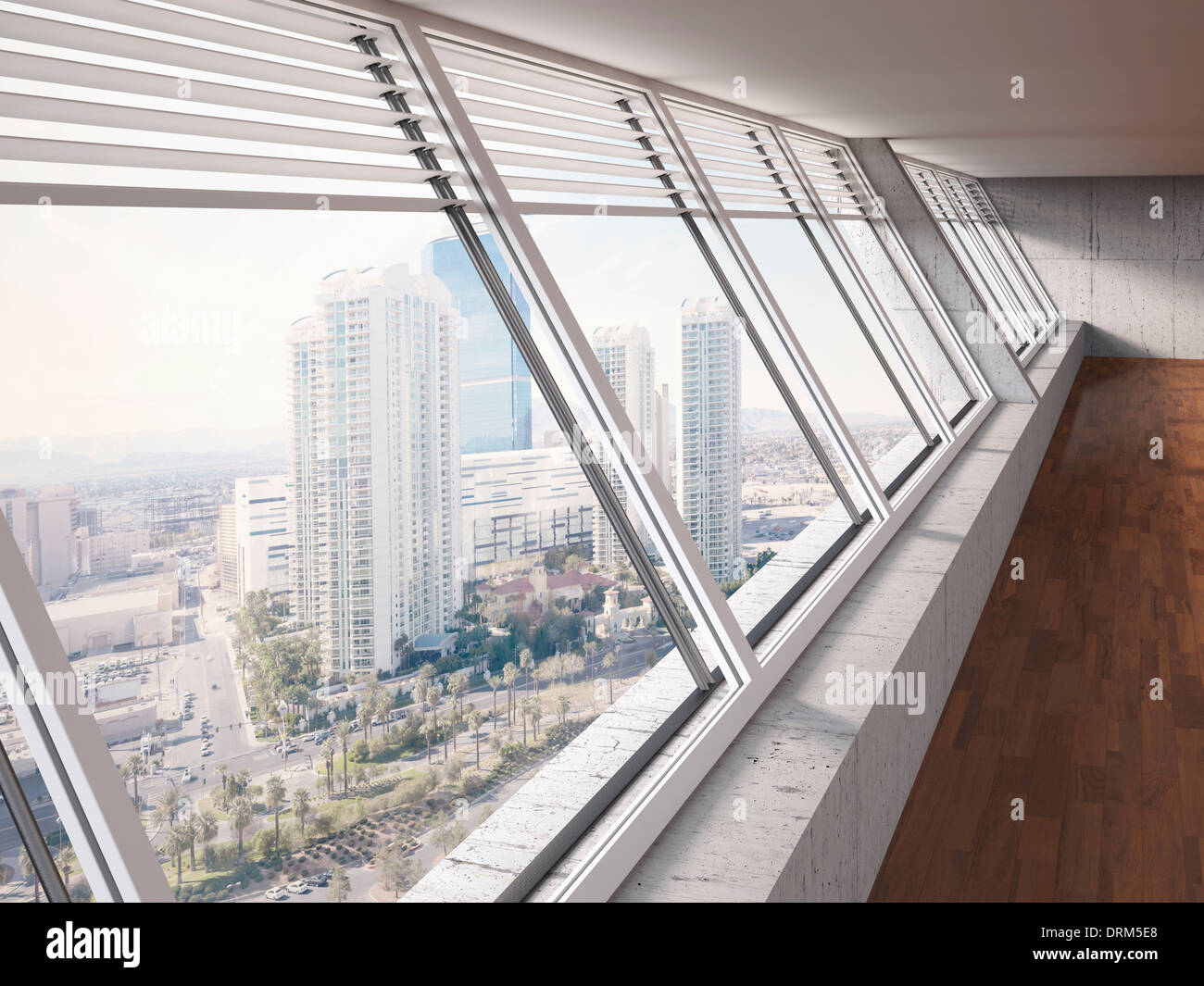 Look-out of windows at high-rise building, 3D Rendering Stock Photo - Alamy
