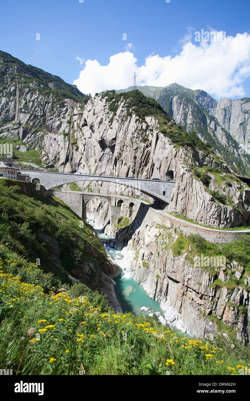 Switzerland, Uri, Devil's Bridge in Schollenen Gorge Stock Photo - Alamy