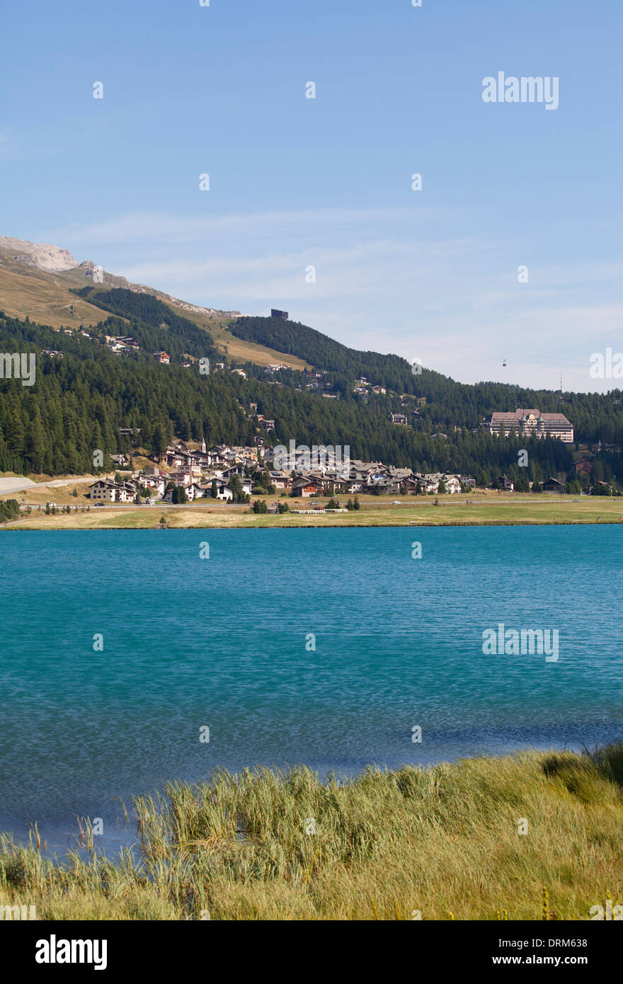 Switzerland, Upper Engadin, View of Lake Champfer Stock Photo - Alamy
