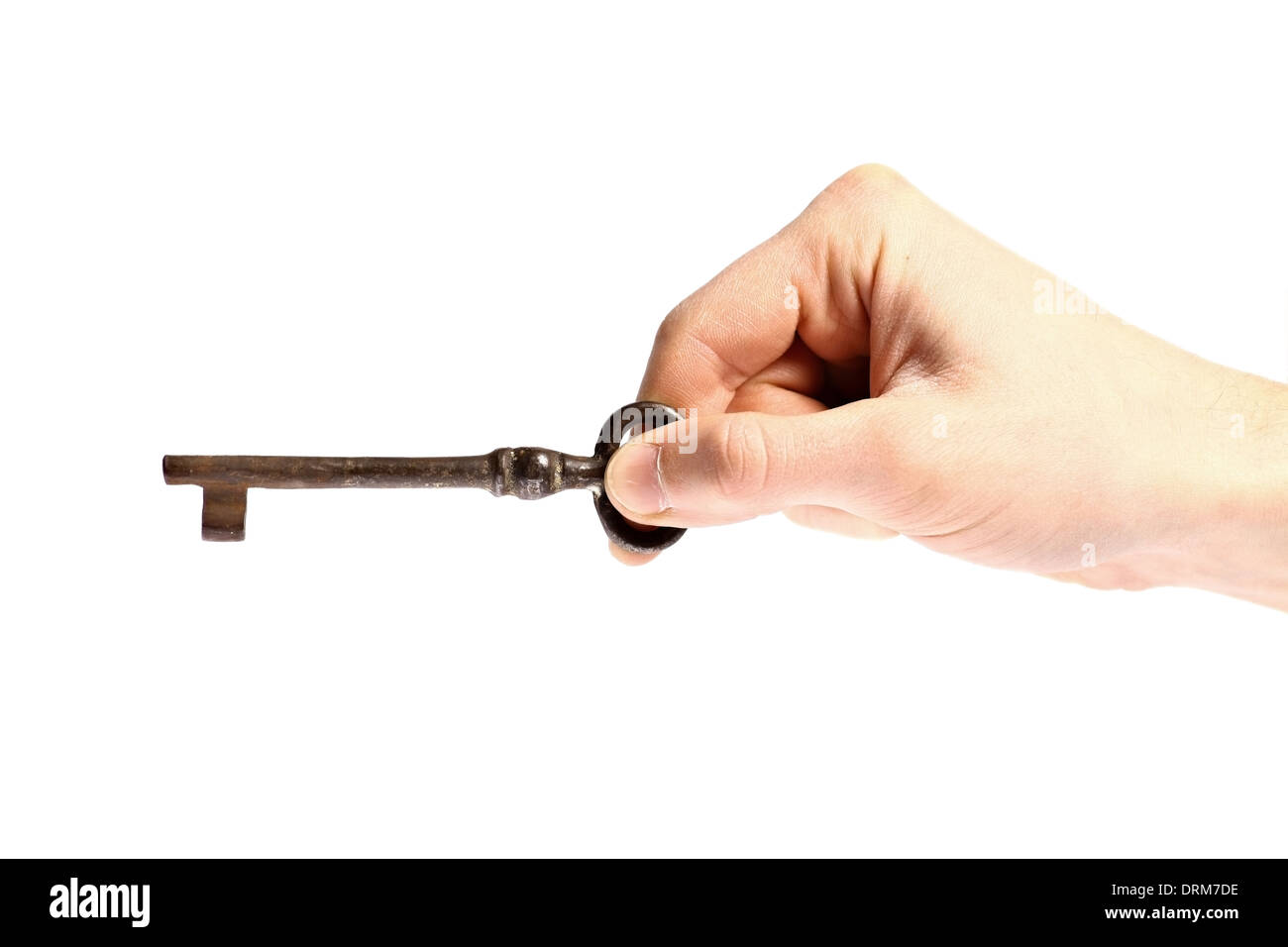 Hand holding an old rusty key isolated on white background Stock Photo ...