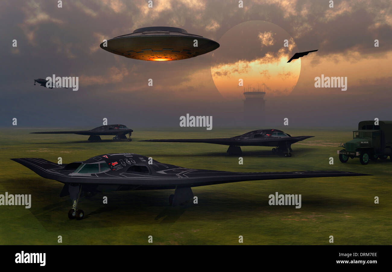 Alien Contact At A Military Base .5 Stock Photo - Alamy