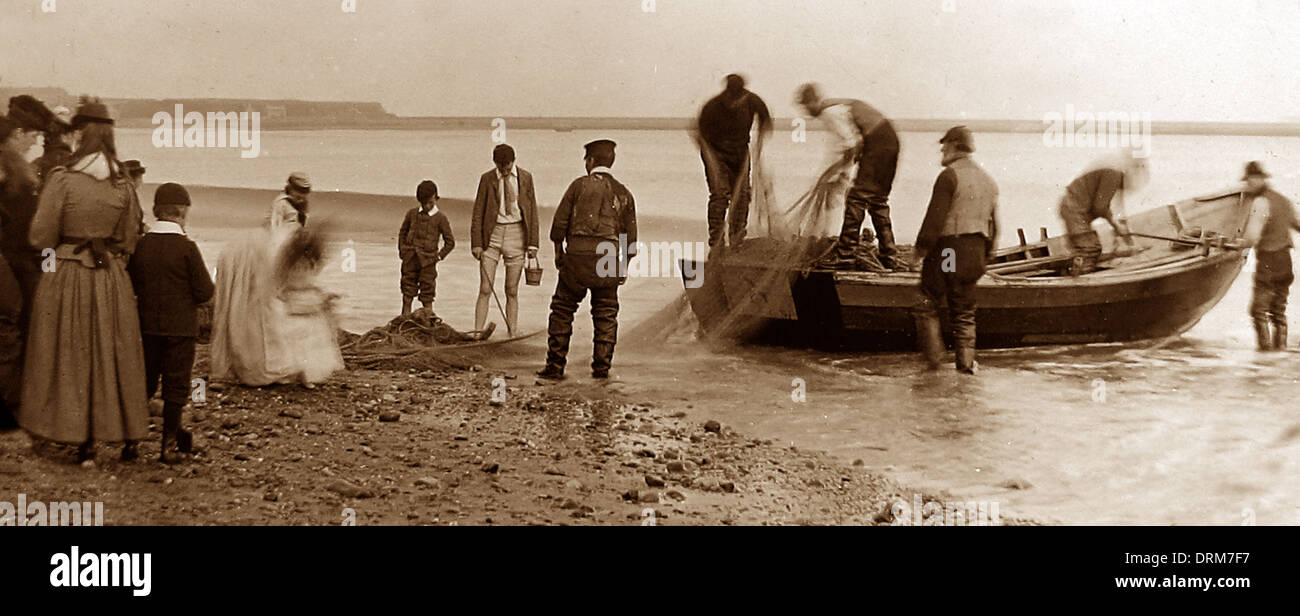 Salmon fishing at Spittal near Berwick on Tweed Victorian period Stock ...